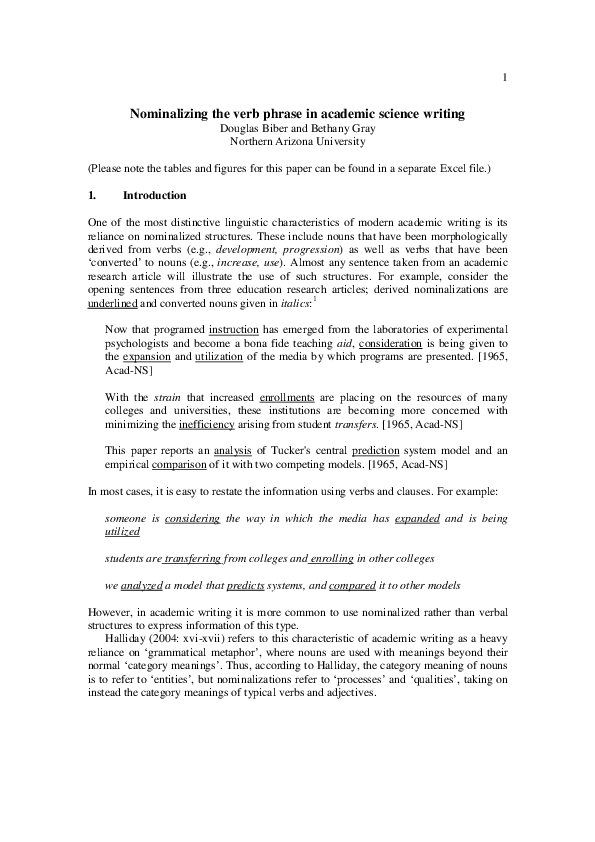 (PDF) Nominalizing the verb phrase in academic science writing