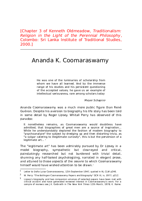 (DOC) Ananda K. Coomaraswamy
