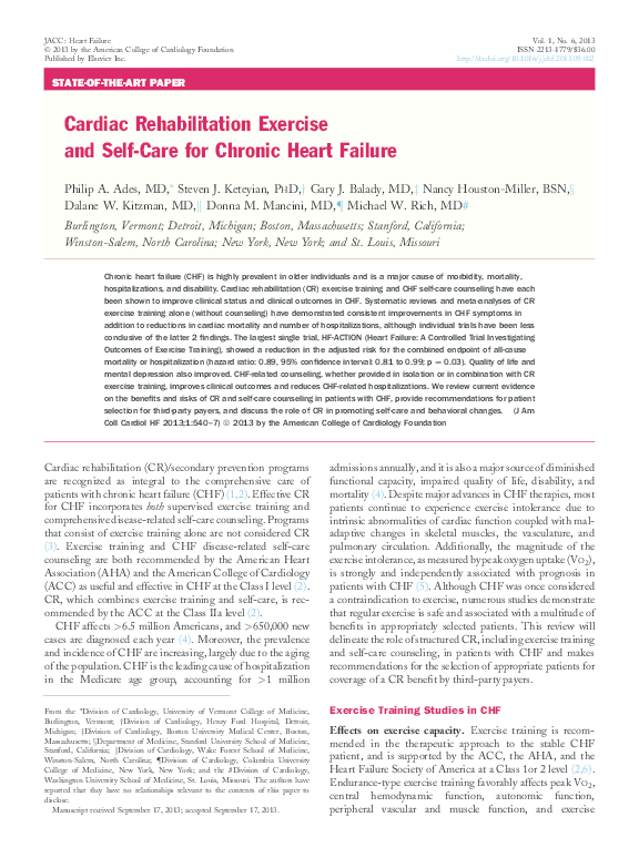 (PDF) Cardiac Rehabilitation Exercise and Self-Care for Chronic Heart ...