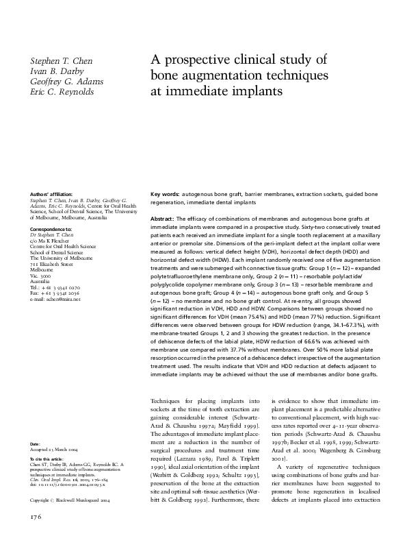 (PDF) A Prospective Clinical Study of Bone Augmentation Techniques at Immediate Implants