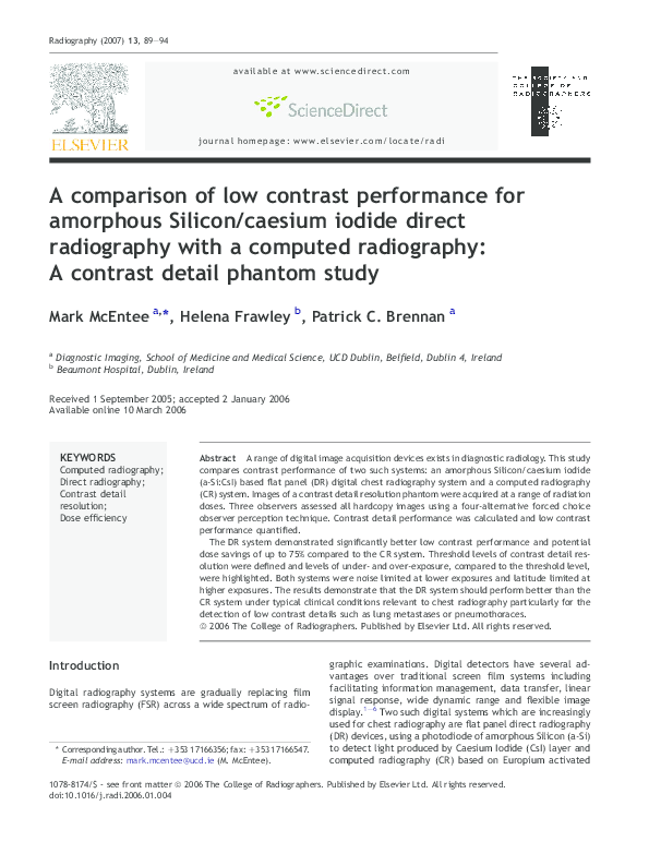 (PDF) A comparison of low contrast performance for amorphous Silicon ...