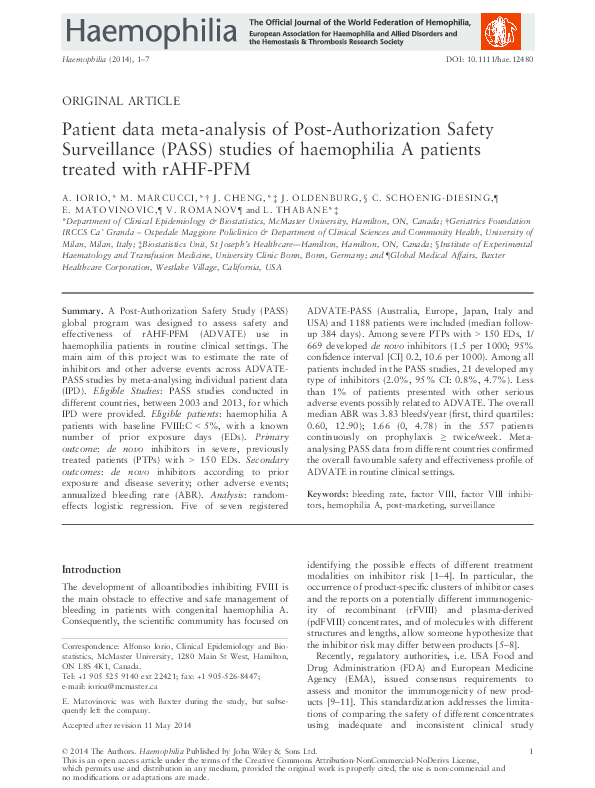 (PDF) Global Post-Authorization Safety Surveillance Study | Alessandro ...