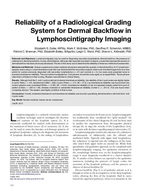(PDF) Reliability of a Radiological Grading System for Dermal Backflow ...