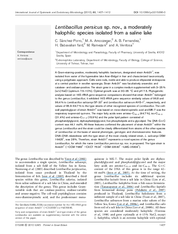 (PDF) Halobacillus blutaparonensis sp. nov., a Moderately Halophilic Bacterium Isolated from ...