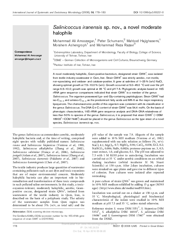(PDF) Salinicoccus iranensis sp. nov., a novel moderate halophile