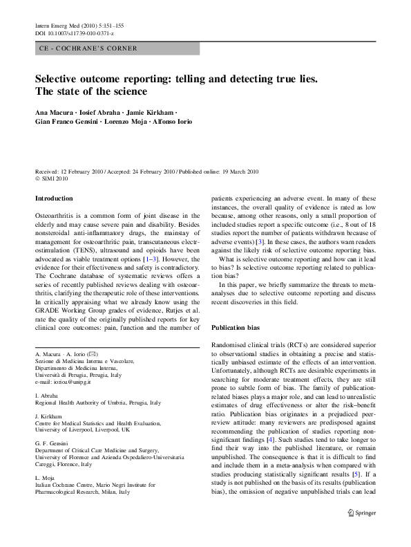 (PDF) Selective outcome reporting: telling and detecting true lies. The ...