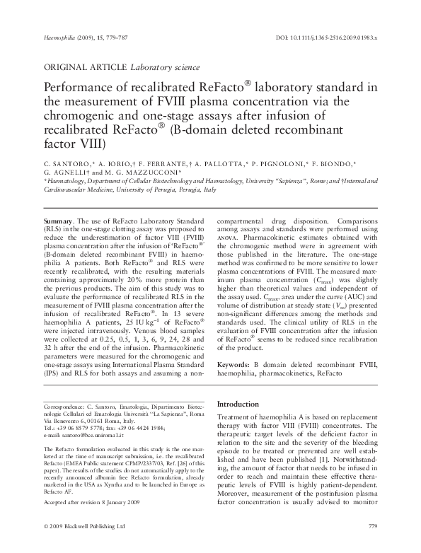 (PDF) Performance of recalibrated ReFacto ® laboratory standard in the ...