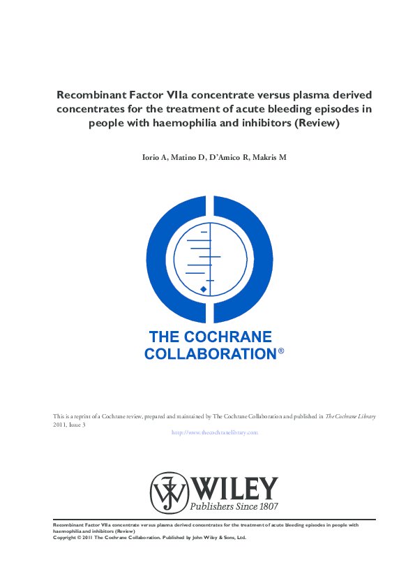 (PDF) Recombinant Factor VIIa concentrate versus plasma derived ...