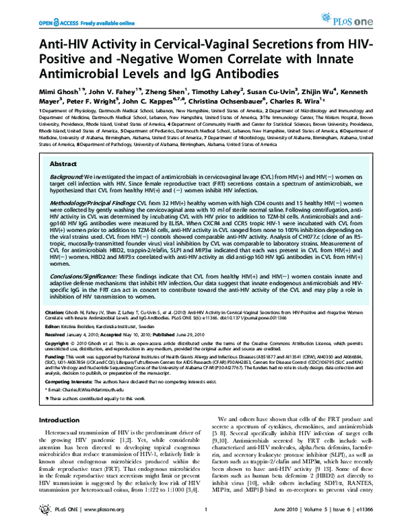 (PDF) The impact of pregnancy on anti-HIV activity of cervicovaginal secretions | Susan Cu-uvin ...