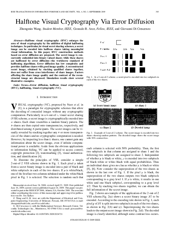 Pdf Halftone Visual Cryptography Via Error Diffusion