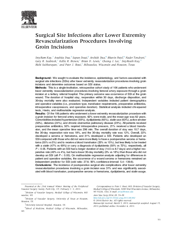 (PDF) Surgical Site Infections after Lower Extremity Revascularization ...