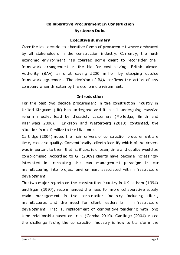 (PDF) Collaborative Procurement In Construction