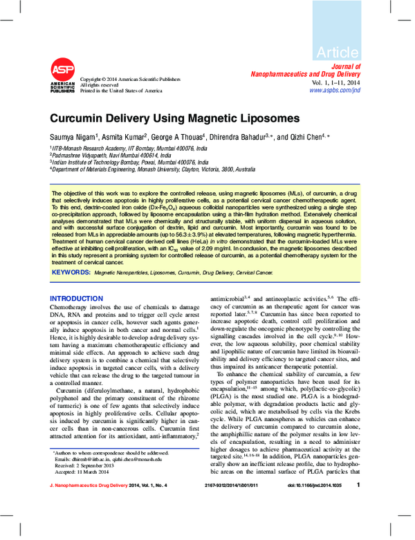 (PDF) Curcumin Delivery Using Magnetic Liposomes