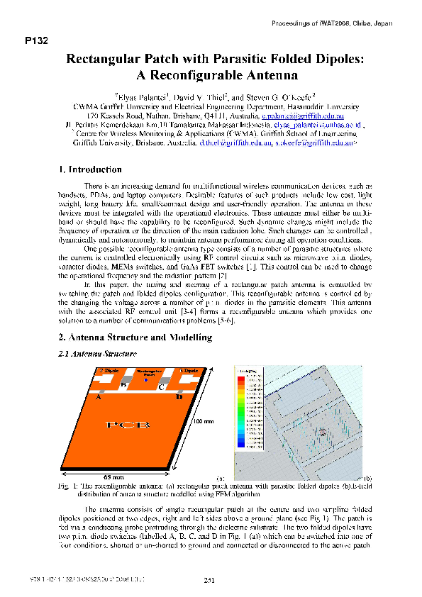 Pdf Rectangular Patch With Parasitic Folded Dipoles A Reconfigurable