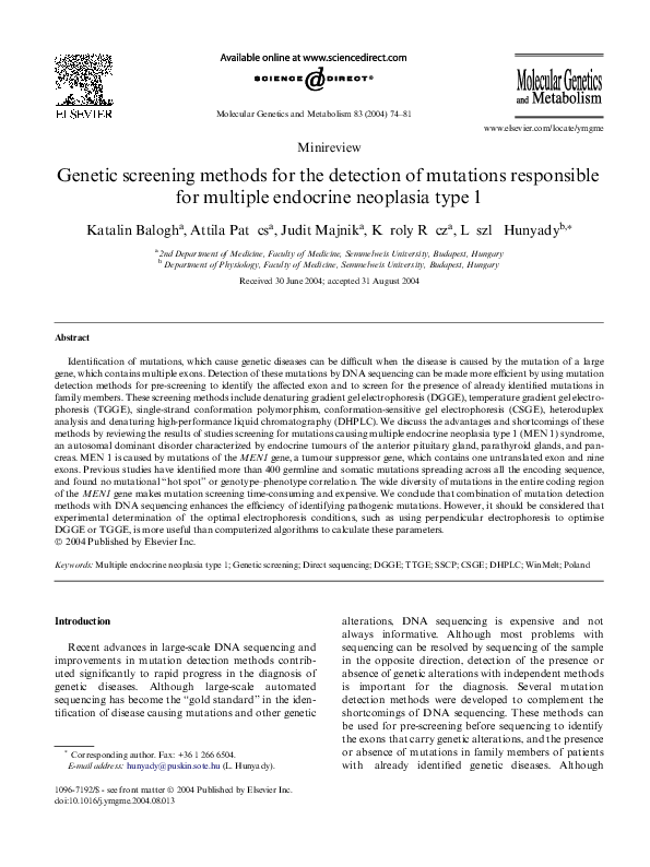 (PDF) Genetic screening methods for the detection of mutations ...