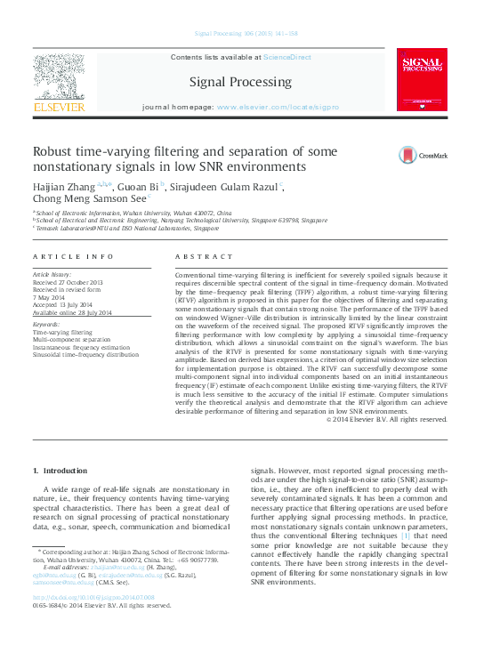 Pdf Robust Time Varying Filtering And Separation Of Some