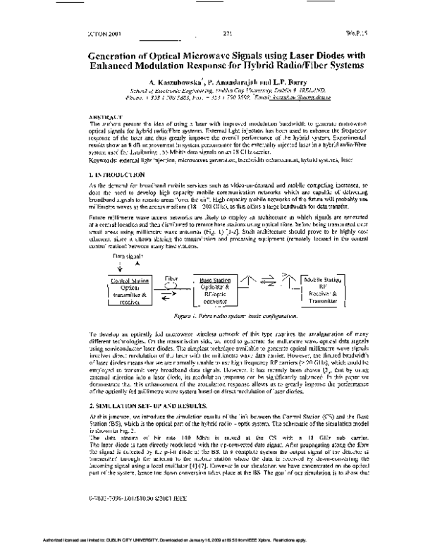 (PDF) Generation of optical microwave signals using laser diodes with ...