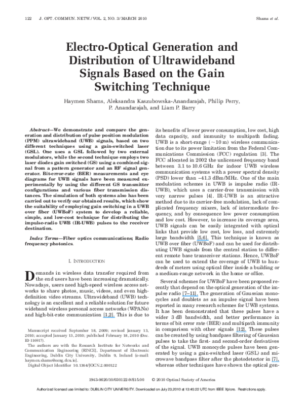 (PDF) Electro-Optical Generation and Distribution of Ultrawideband ...