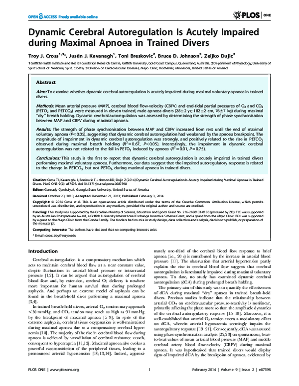 (PDF) Dynamic Cerebral Autoregulation Is Acutely Impaired during ...