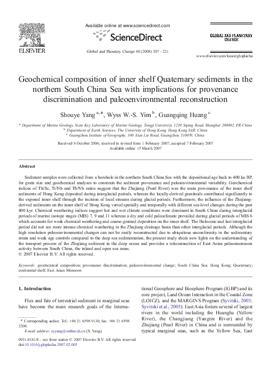 (PDF) Geochemical composition of inner shelf Quaternary sediments in ...