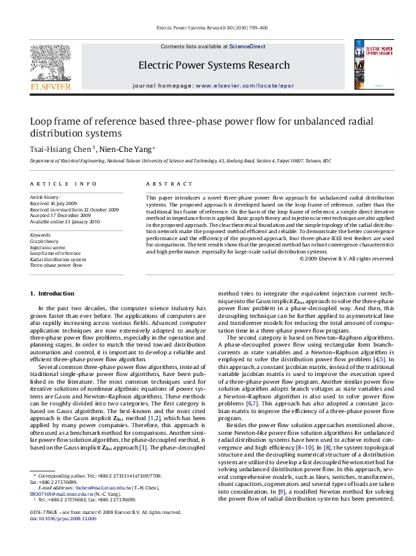 Pdf Loop Frame Of Reference Based Three Phase Power Flow For