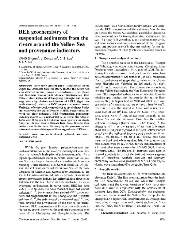 (PDF) REE geochemistry of suspended sediments from the rivers around ...