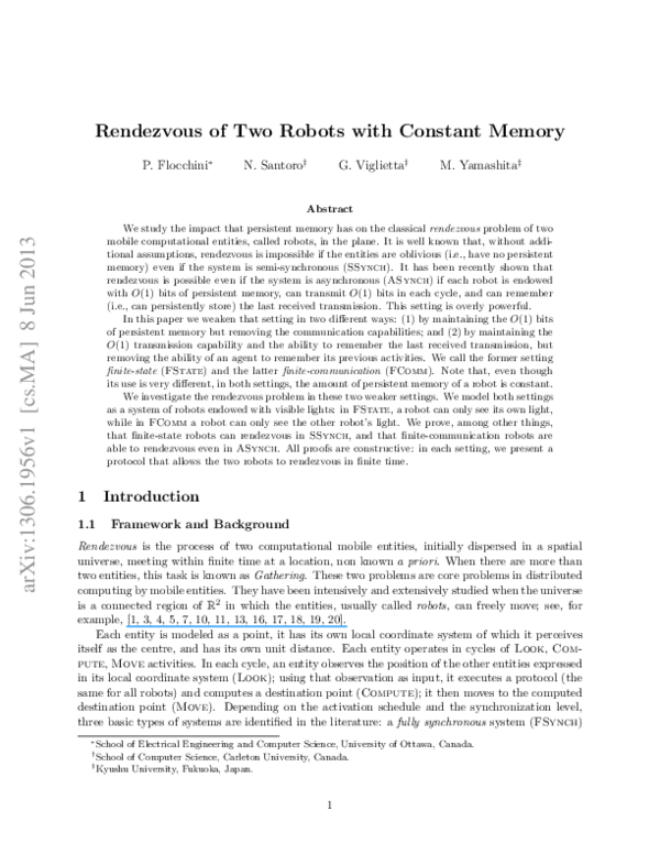 (PDF) Rendezvous of two robots with constant memory