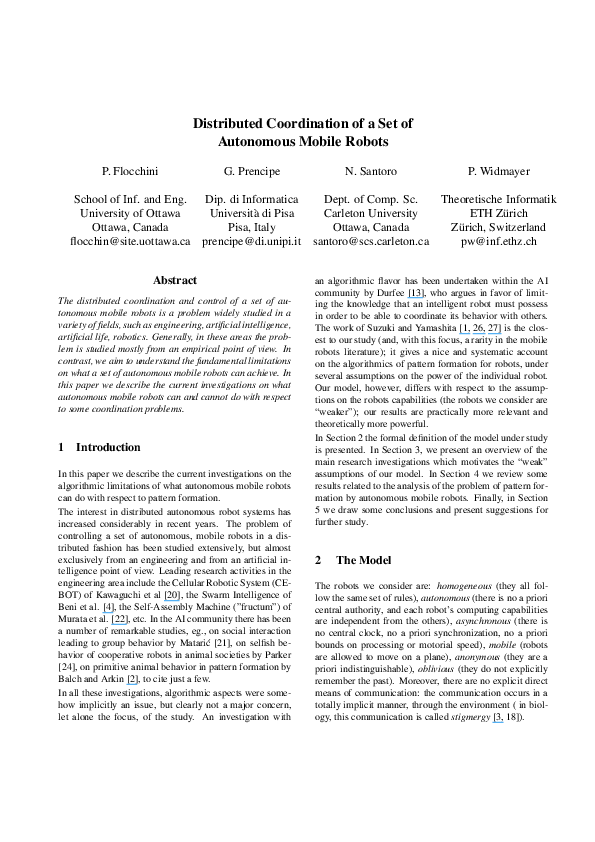 (PDF) Distributed coordination of a set of autonomous mobile robots