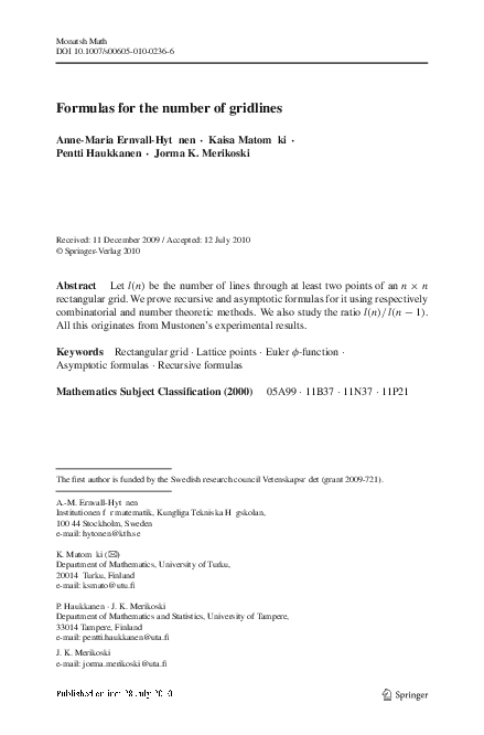 (PDF) Formulas for the number of gridlines