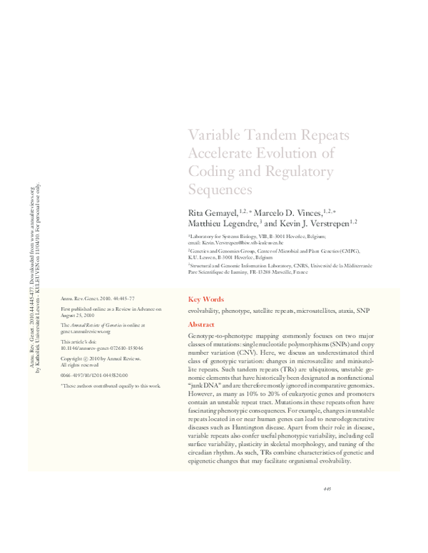 (PDF) Variable Tandem Repeats Accelerate Evolution of Coding and Regulatory Sequences