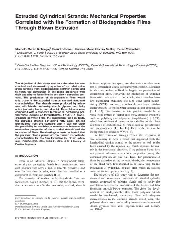 (PDF) Extruded cylindrical strands: Mechanical properties correlated ...
