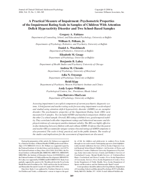 (PDF) A practical measure of impairment: psychometric properties of the ...