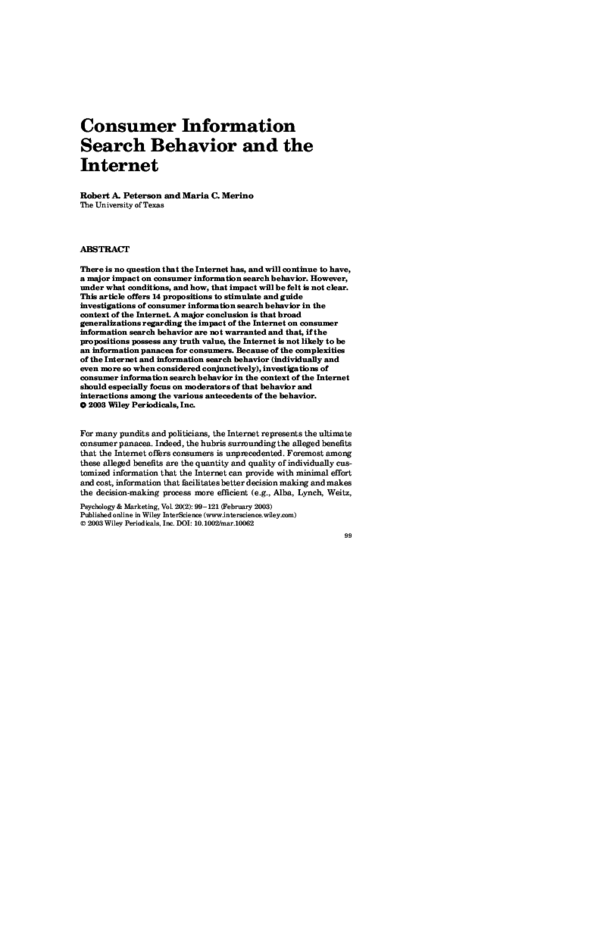 (PDF) Consumer information search behavior and the internet