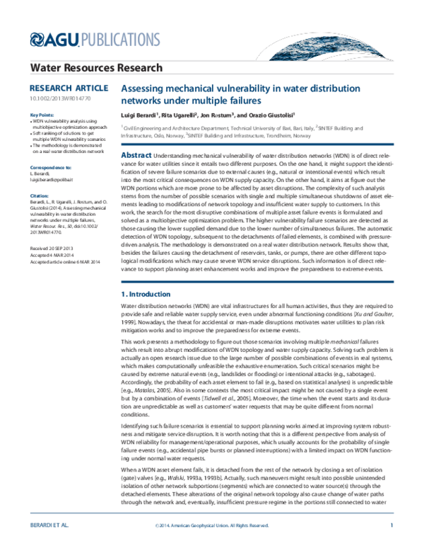 (PDF) Assessing mechanical vulnerability in water distribution networks under multiple failures