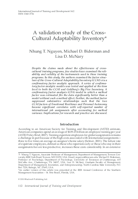 (PDF) A validation study of the Cross-Cultural Adaptability Inventory