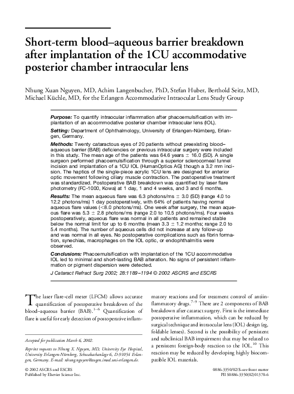 (PDF) Short-term blood-aqueous barrier breakdown after implantation of ...