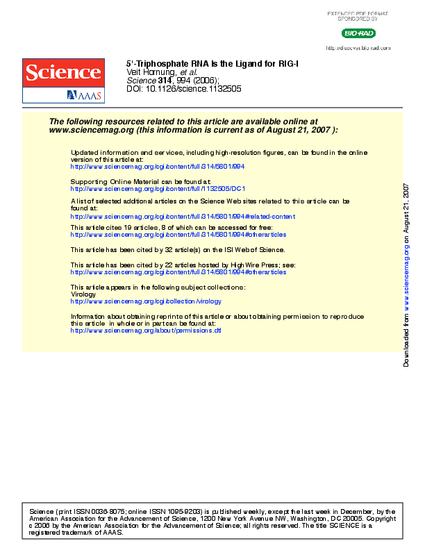 (PDF) 5′-Triphosphate RNA is the ligand for RIG-I