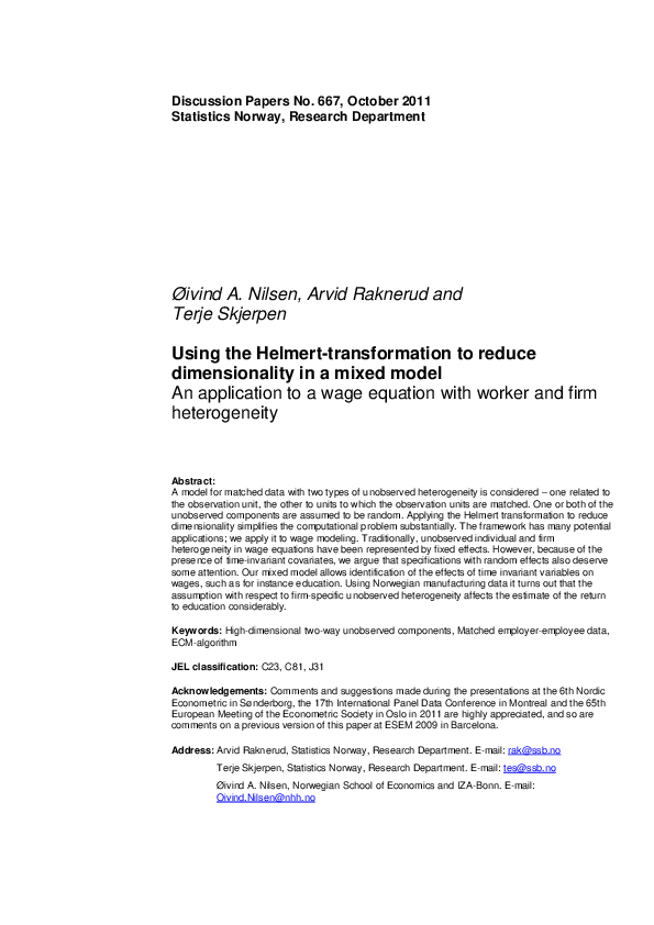 Pdf Using The Helmert Transformation To Reduce Dimensionality In A Mixed Model An Application