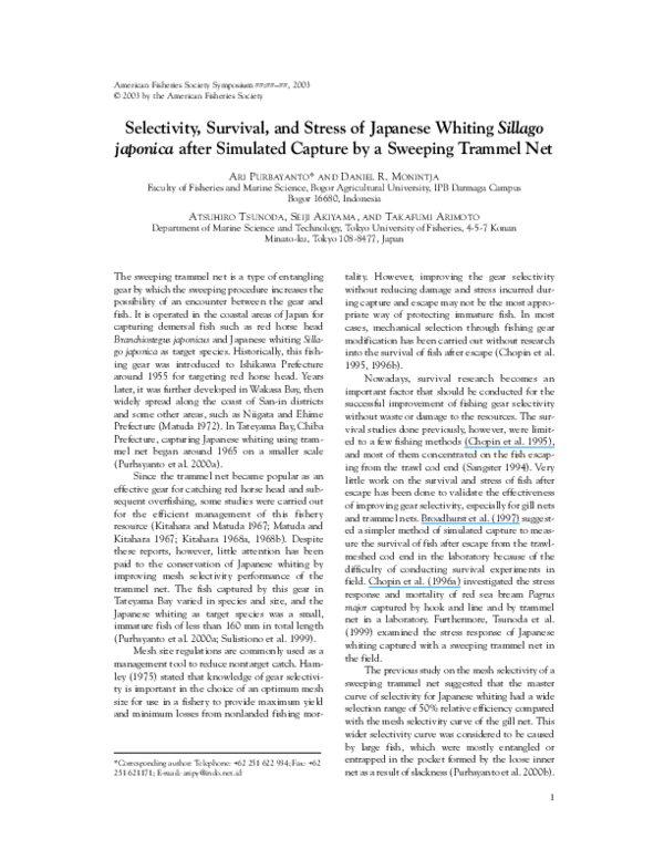 (PDF) Selectivity, Survival, and Stress of Japanese Whiting Sillago ...