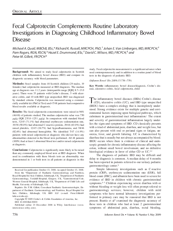 (PDF) Fecal calprotectin complements routine laboratory investigations ...