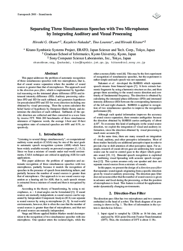(PDF) Separating three simultaneous speeches with two microphones by ...