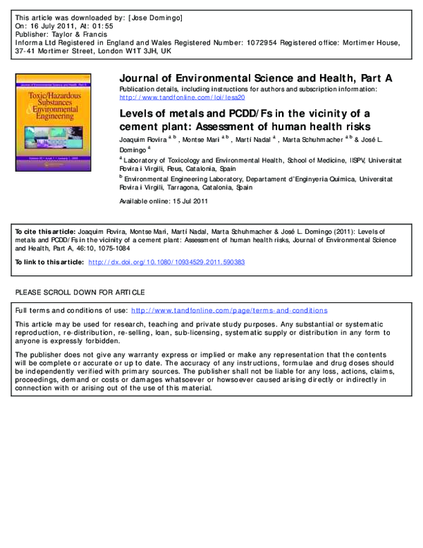 (PDF) Health Risks from Metals and PCDD/Fs Near Cement Plant