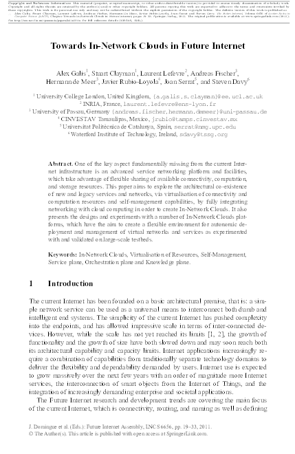 (PDF) Towards In-Network Clouds in Future Internet | Alex Galis and ...