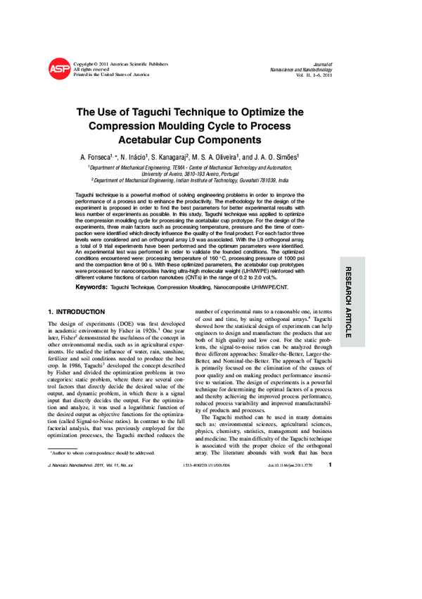 (PDF) The Use of Taguchi Technique to Optimize the Compression Moulding Cycle to Process ...