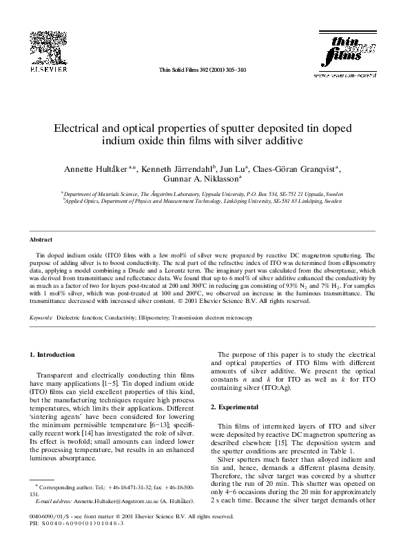 (PDF) Electrical and optical properties of sputter deposited tin doped indium oxide thin films ...