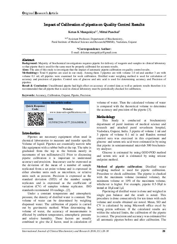 (PDF) Impact of Calibration of pipette on Quality Control Results
