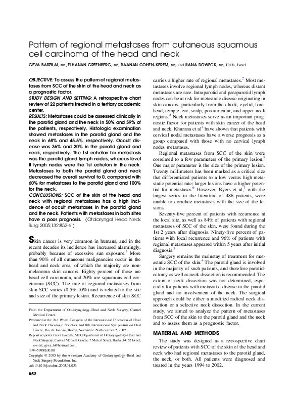 (PDF) Invasive head and neck cutaneous squamous cell carcinoma: clinical and histopathological ...