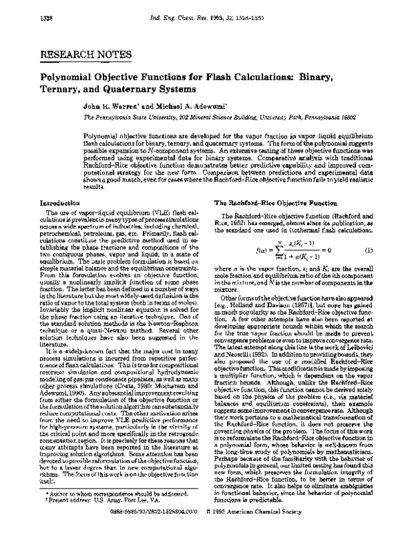 (PDF) Polynomial objective functions for flash calculations: binary, ternary, and quaternary systems