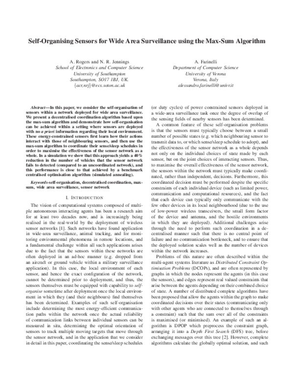 Pdf Max Sum Algorithm For Sensor Self Organisation