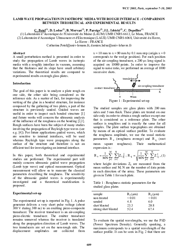 (PDF) Lamb Wave Propagation in Isotropic Media with Rough Interface : Comparison Between ...